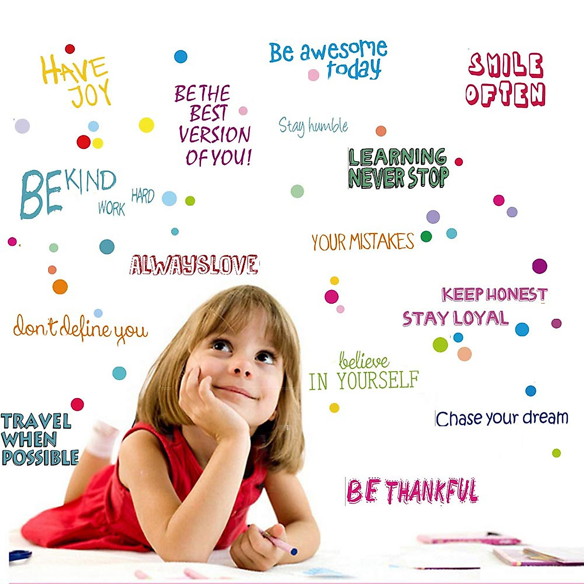 Motivational Phrases Wall Decals Child Inspirational Quotes Wall Sticker, DIY Removable Wall Window Positive Sayings for Kids Baby Nursery Childrens Bedroom Classroom Home Decor Art (1)