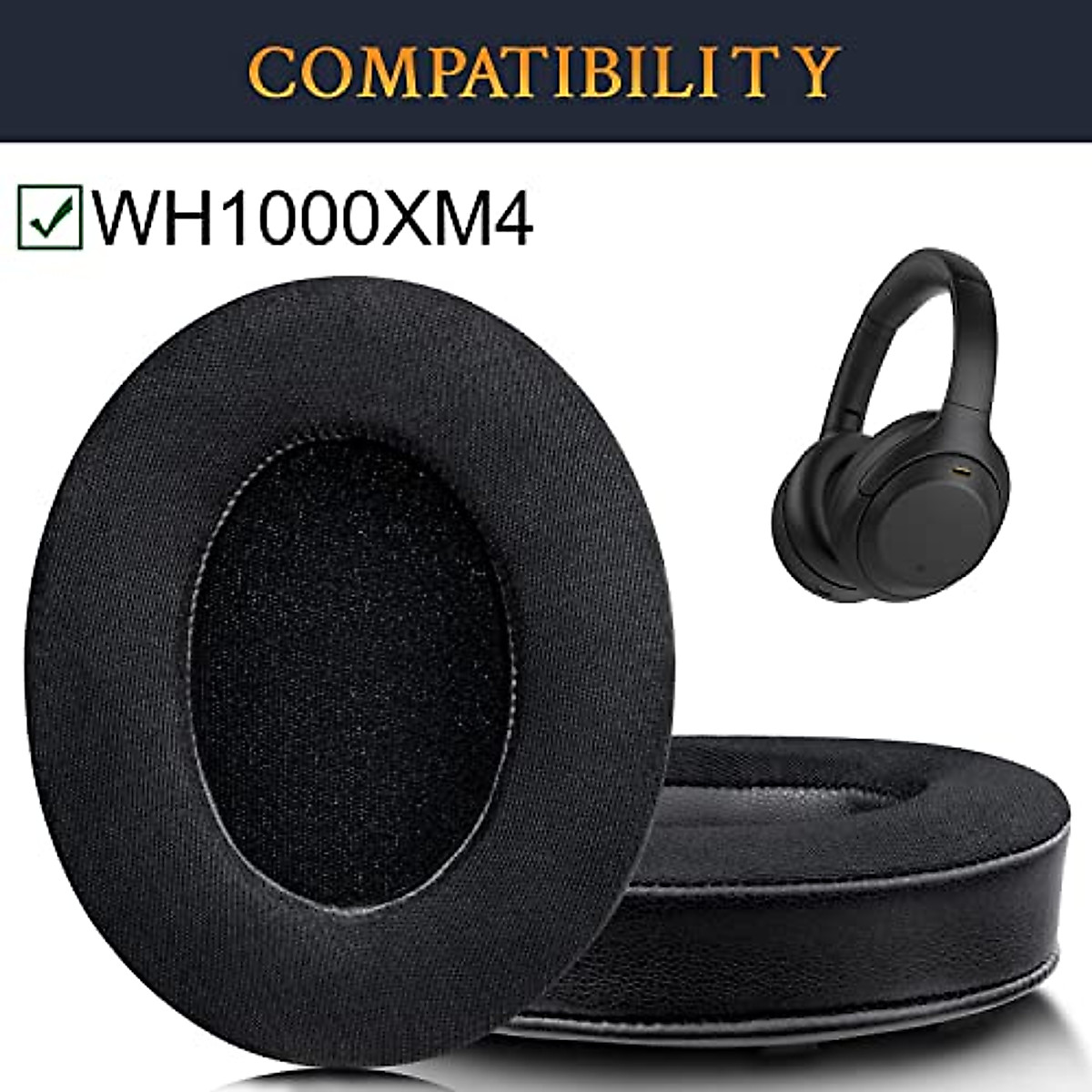SOULWIT Cooling-Gel Earpads Replacement for Sony WH-1000XM4 (WH1000XM4) Headphones, Ear Pads Cushions with High-Density Noise Isolation Foam, Added Thickness, Without Affecting Sensor - Black