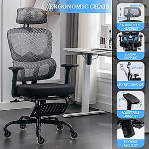 NOKAXUS Office Chair，Ergonomic Breathable Mesh Desk Chair with Lumbar Support,3D Armrest, Rubber Wheels,Gaming Chairs with footrest