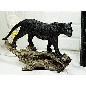 Ebros Gift Black Panther Cougar Prowling On Distressed Tree Log Figurine 8" Long Wildlife Black Jaguar Ghost Forest Hunter Sculpture Home Decorative Accent