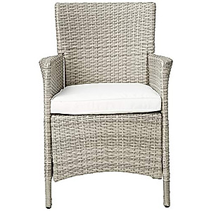 Modway Conduit Wicker Rattan Outdoor Patio Dining Arm Chair with Cushion in Light Gray White
