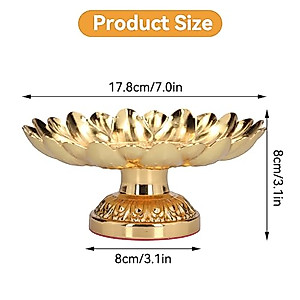 Cyrank Footed Fruit Bowl, 7in Buddhist Plate Lotus Offering Bowl Centerpiece Holder Bowl Decorative Plate for Temples Sacrifices Blessing Fruit Tray Tinplate Bowl for Altar Use