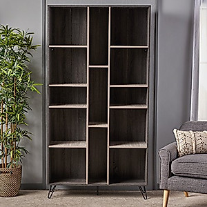 Christopher Knight Home Imogen Modern Two-Toned Faux Wood Bookshelf, Sonoma Grey Oak / Grey Oak / Black