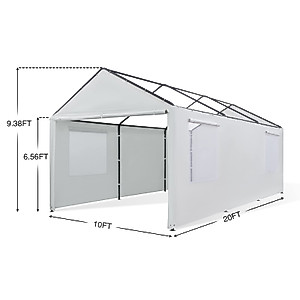 Gardesol Carport Replacement Sidewall, Replacement Sidewall Tarp for 10' x 20' Carport Frame, 180G Waterproof & UV Protected Replacement Sidewall Cover, White, Top Cover and Frame Not Included