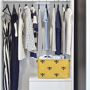 Storage Baskets with Handles, Bee Yellow Storage Cube Rectangular Fabric Collapsible Toy Storage Bin Organizer for Closet Shelf Laundry Nursery Kids Bedroom, 15x11x9.5 In,1 Pack