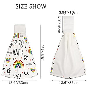 Kitchen Hanging Hand Towels Love is Love Pride Month Bathroom Soft Hanging Tie Towel with Loop Super Absorbent Machine Washable,2 Pack