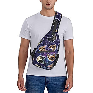 Fashion Sling Backpack, Daypack, Galaxy Cats Heads Art Crossbody Rope Chest Rucksack, Tote Bags, Gym Bags Sack Daypack Outdoor Backpack for Man Women Lady Girl Teens