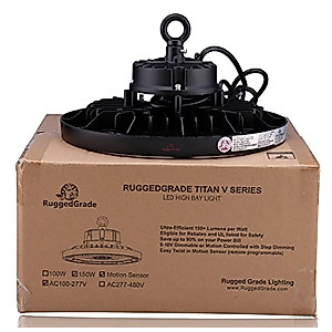 RuggedGrade 150 Watt Titan 5 Motion Sensor LED High Bay UFO Light - 22,000 Lumen - 5000K - DLC Verified High Bay LED