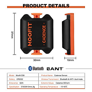 moofit Cadence Sensor Bluetooth/ANT+ IP67 Waterproof Wireless RPM Cycling Spin Bike Cadence Sensor for Wahoo/Zwift/OpenRider/Endomondo/TacX/TrainerRoad (MooFit app Unavailable)