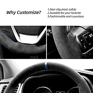 Alfanxi Hand Stitch Sewing Italy Alcantara Car Steering Wheel Cover Wrap Compatible with Toyota Highlander/Sienna 2014-2019 (Blue Thread)