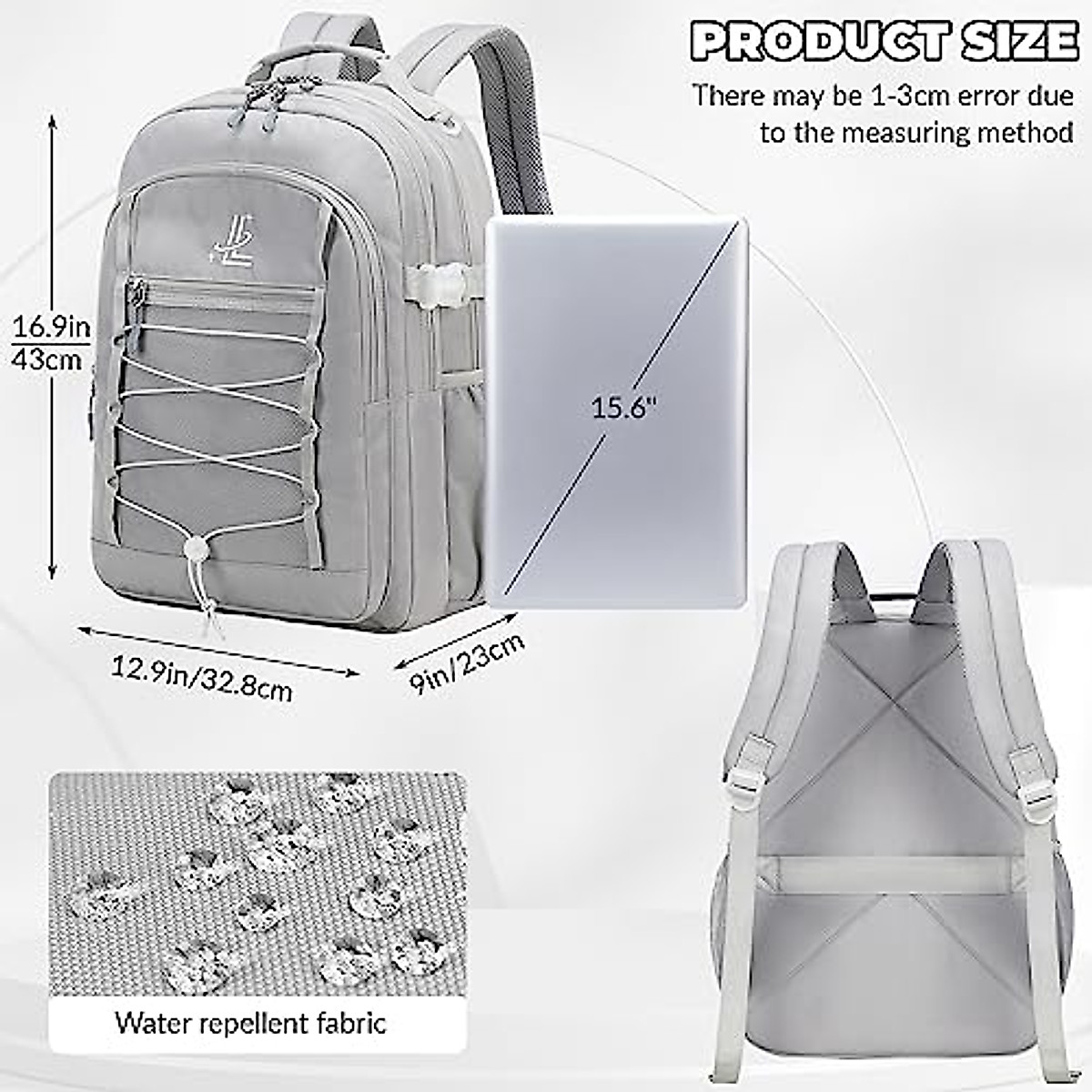 Lanola Backpack for Men Women Waterproof Casual Laptop Backpack Fits 15.6 Inch Lightweight Student School bag - Gray