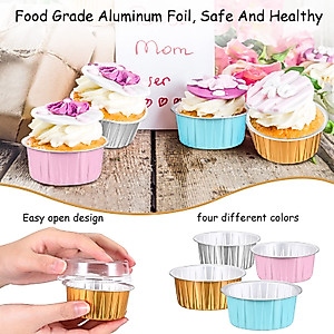 Thenshop 200 Pcs Mini Aluminum Pans with Lids, 5 oz Foil Cupcake Liners Disposable Creme Brulee Ramekins Dessert Custard Cup Cake Pie Pans Container Cheesecake Muffin Tins for Wedding Birthday Party
