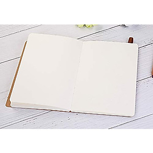 CooLeathor A5 Blank Notebook - 5.8 x 8.25 Inches Hard Kraft Cover Sketch Book with Elastic Closure, 80 Sheets / 160 Pages, Thick 100gsm Paper, Great for Sketching, Writing and Journal Refill