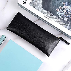 MROCO Pencil Case Pencil Pouch Black Pencil Bag PU Leather Pen Case Small Zipper Pouch for Pencils, Pens, Markers, Makeups, Change, Coins
