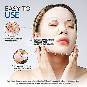 AZURE Hyaluronic Acid & Retinol Anti Aging Facial Mask - Dermatologist Tested - Rejuvenating & Hydrating Face Mask - Helps Reduce Fine Lines & Wrinkles, Smooths & Repairs - Korean Skin Care - 5 Pack