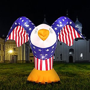 Kathfly 6FT Patriotic Inflatable Decor Independence Day American Flag Blow up Eagle Built in LED Light/Blower for Parade Veterans 4th of July Lawn Outdoor