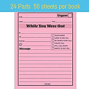 1InTheOffice Message pad While You Were Out Pads, 4.25 x 5.5 Inches, Pink, 50 Sheets/Pad, 12 Pads/Pack, pack of 2