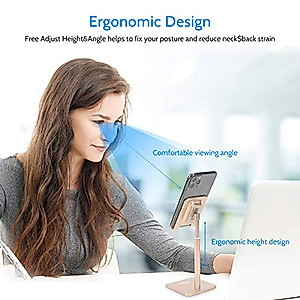 Urmust Cell Phone Stand Height Angle Adjustable Phone Stand for Desk Phone Holder for Office Compatible with iPhone 14 13 12 11 Pro Max X Xr 8 Plus 7 6 (Gold)