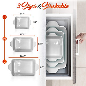 NutriChef 3-Piece Ceramic Casserole Dishes for Oven - Porcelain Bakeware Dishes w/Premium Non-Stick Coating & Built-In Handles - Dishwasher & Microwave Safe - 14.7"/10.8"/7.9" (Aqua)