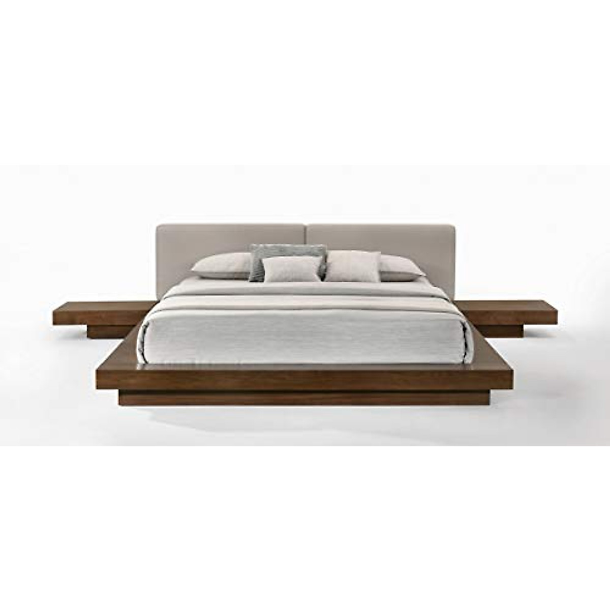 Limari Home Albina Collection Modern Style Bedroom Walnut Veneer Finished Leatherette Upholstered Platform Low Profile Bed, King, Brown, Grey
