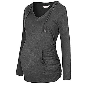 Hanweini Maternity Hoodie Tops Sweatshirt Casual Long Sleeve Ruched Pregnancy Shirt Tunics (Grey,Medium)
