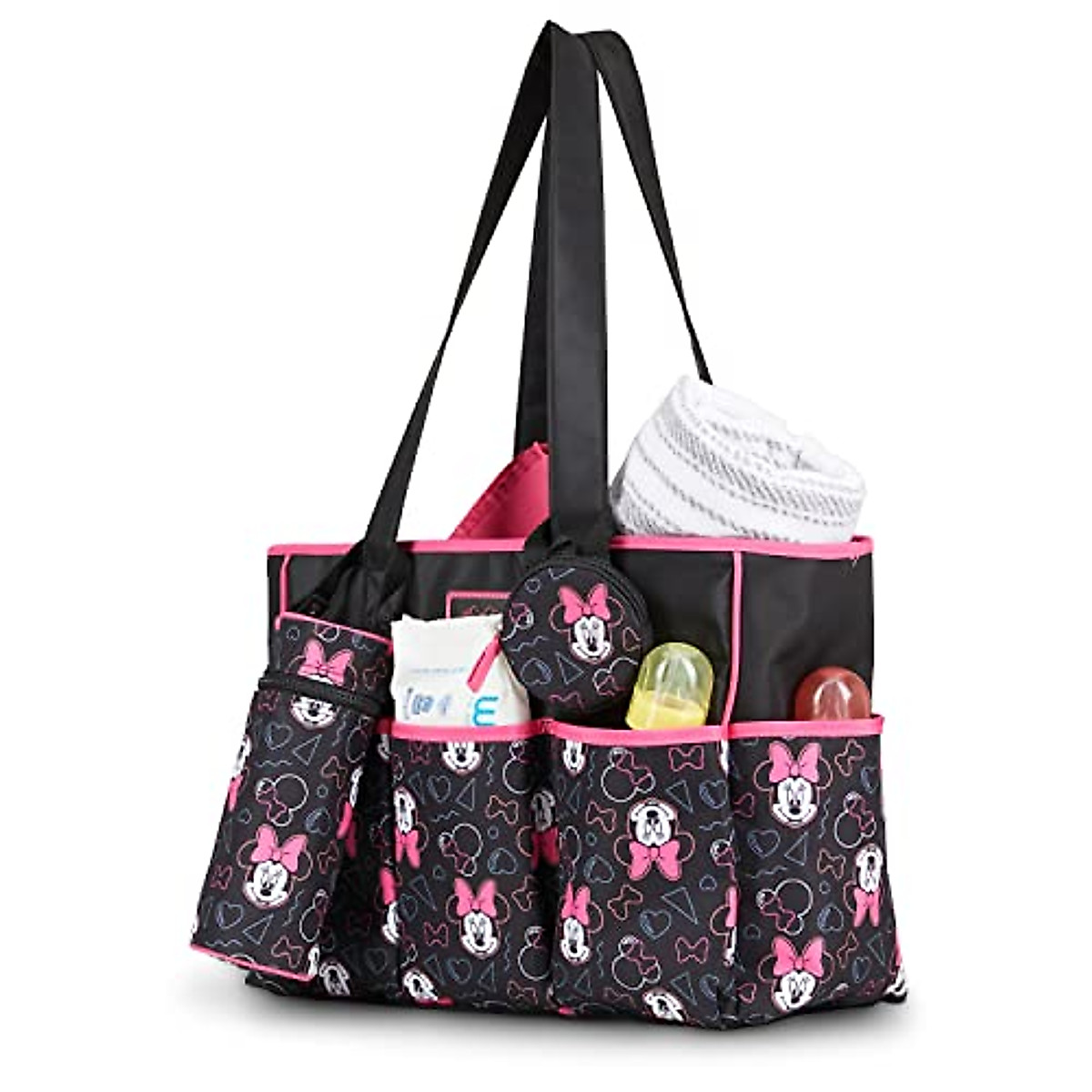 DISNEY Baby Girl Multi Piece Tote Diaper Bag, Minnie-Toss Print