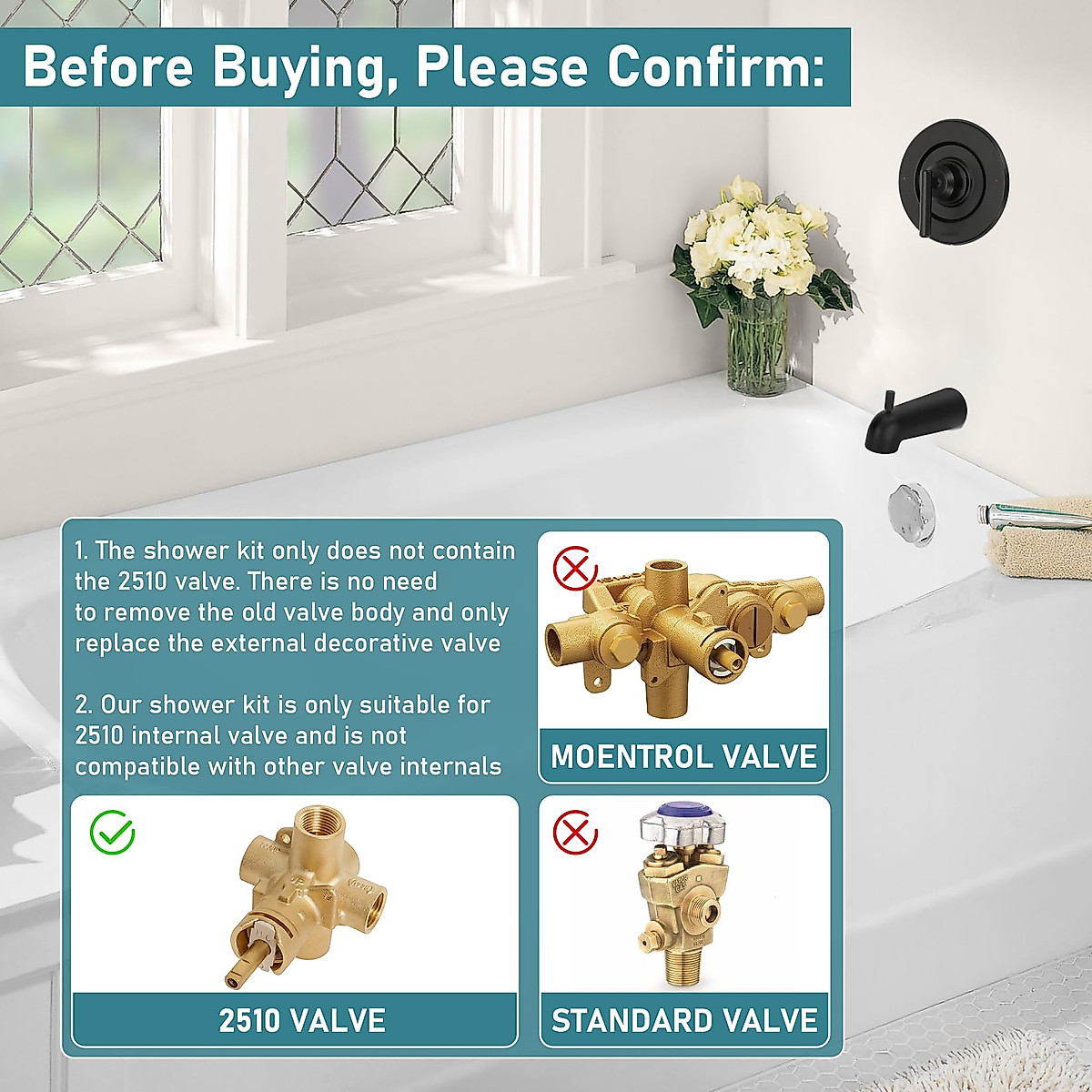 Matte Black Shower Handle Compatible with moen T2901BL Black Shower Trim Kit, Easy to Install, Round Matte Black Shower Handle Trim Kit Only, Requires 2510 valve