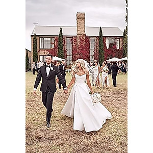 Strapless Wedding Dresses for Bride 2023 Simple Satin Wedding Dress with Slit Ivory Ball Gown for Women Size 14