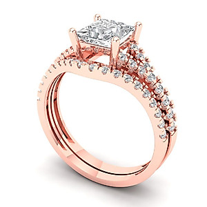Clara Pucci 2.01ct Princess Cut Solitaire Moissanite Engagement Promise Anniversary Bridal Ring Band set 14k Rose Gold 9.5