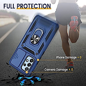 Goton for Samsung A53 5G Case, Galaxy A53 5G Case with Camera Cover & 360°Kickstand Ring with Tempered Glass Screen Protector, Military Grade Shockproof Protective Cover for A53 5G Case Blue