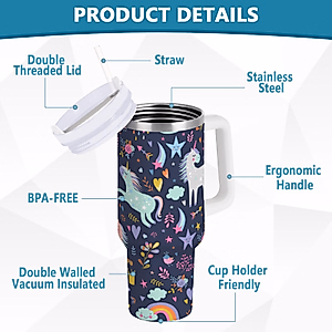 MCHIVER Unicorns 40 oz Tumbler with Handle and Straw Stainless Steel Vacuum Water Bottle Leak-proof Travel Coffee Mug Insulated Water Bottle for Office Car Home