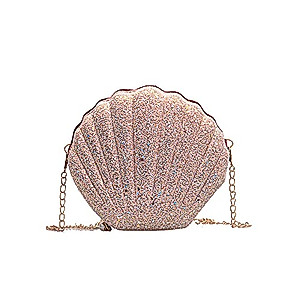 louznse Women Glitter Sequin Seashell Shoulder Bag Cross-body Chain Strap Mermaid Evening Clutch Purse Handbag for Girls