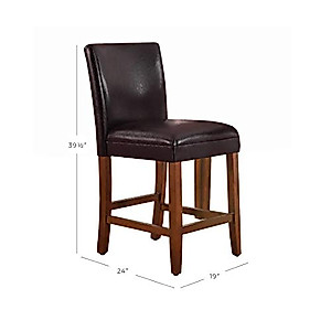 Homepop Home Decor | Classic Counter Height Bar Stools | Faux Leather 24 Inch Bar Stools | Decorative Home Furniture (Brown Faux)