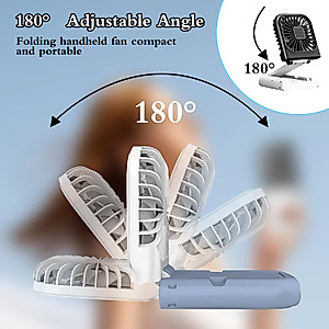 LYAPEONY Foldable Mini Portable Fan, 5 in 1 Design, 3000mAh Rechargeable Battery, 4 Speed Adjustable Wind Speed, Suitable for Travel, Outdoor, Camping, Car (Blue and White)