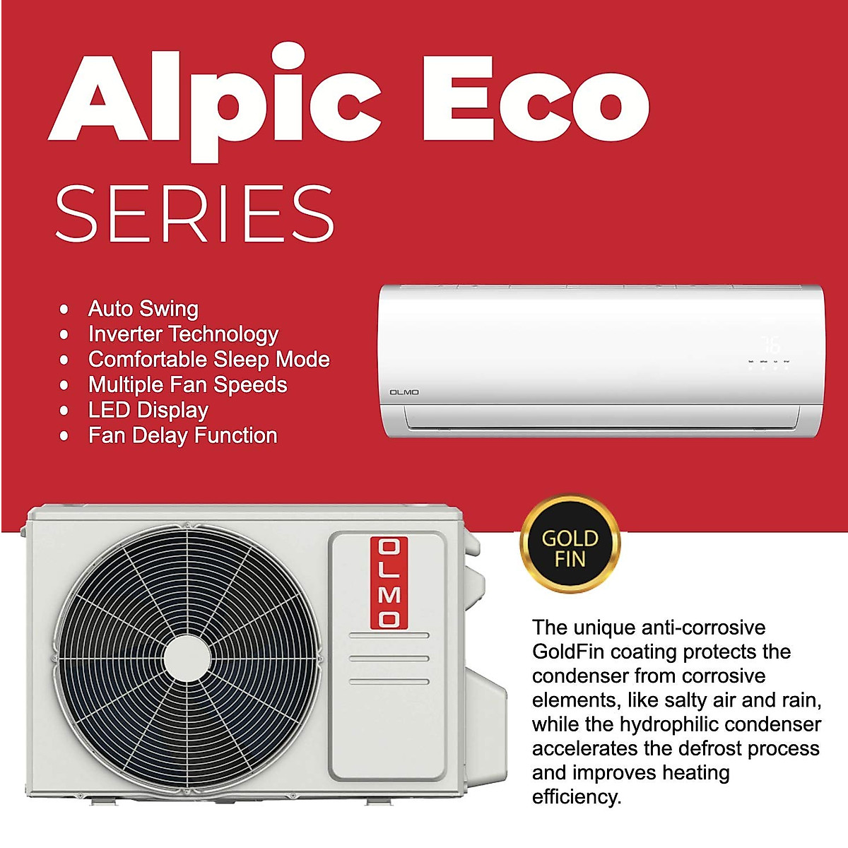 OLMO Alpic 9,000 BTU, 110/120V Ductless Mini Split AC/Heating System With Heat Pump Including 16ft Installation Kit…