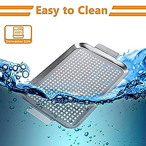 COOK TIME Grill Pan Set of 2, BBQ Grill Topper for Outdoor Grill, Stainless Steel Grilling Baskets with Holes and Handles, Perforated Food Tray Barbecue Accessories for Vegetable, Fish, Meat, Seafood