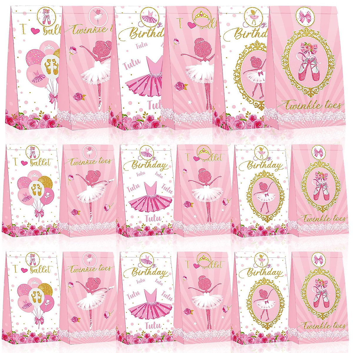 Jecery 24 Pcs Mini Ballerina Goodie Bags Ballerina Birthday Party Decorations Ballerina Party Favors Ballet Tutu Party Bags for Baby Shower Wedding Party
