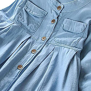 Baby Girls Kid Button Ruched Long Sleeve Pocket T-Shirt Tops Clothing Children Autumn Winter Fashion Blouse (Blue, 7-8 Years)