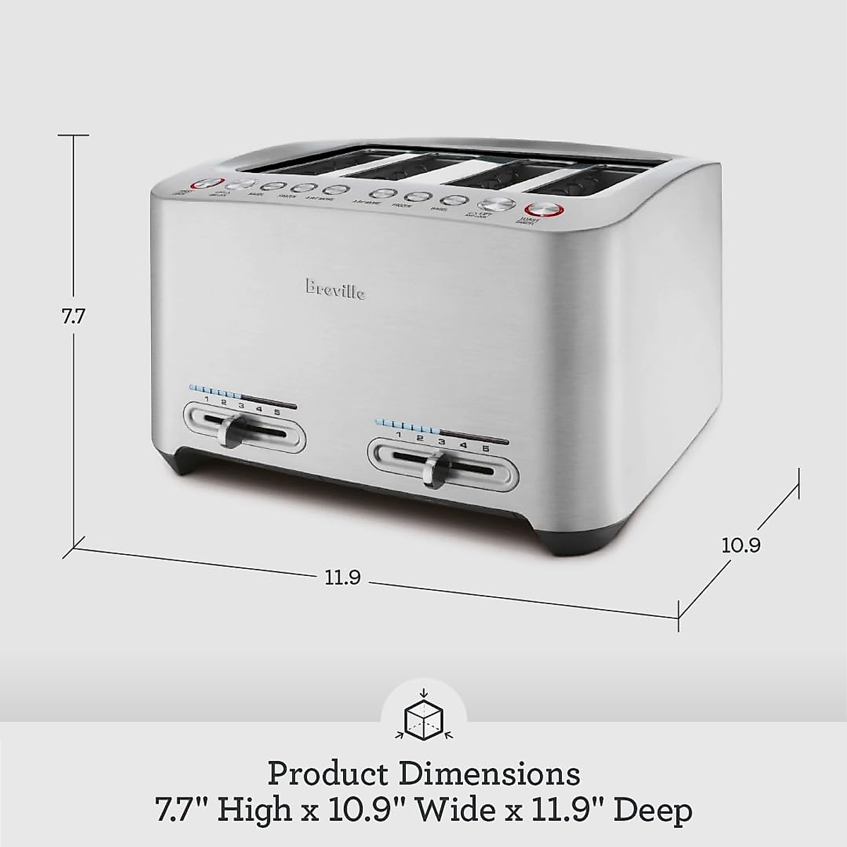 Breville BTA840XL Die-Cast 4-Slice Smart Toaster, Stainless Steel