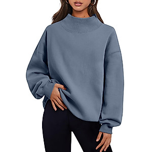 Trendy Queen Womens Oversized Sweatshirts Fall Fashion 2024 Crewneck Pullover Fleece Cute Hoodies Loose Teen Girls Y2K Outfits Clothes Greyblue