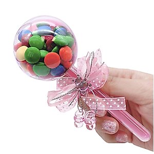 JC HUMMINGBIRD 24 Pieces Fillable Baby Rattle Party Favors, Pink with Decorative Bear & Ribbon