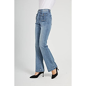 ERSDGG Women's High Rise Straight Bootcut Jeans Flare Leg Stretch Denim Pants Classic Casual Bell Bottom (Medium Indigo, 26, Bootcut)
