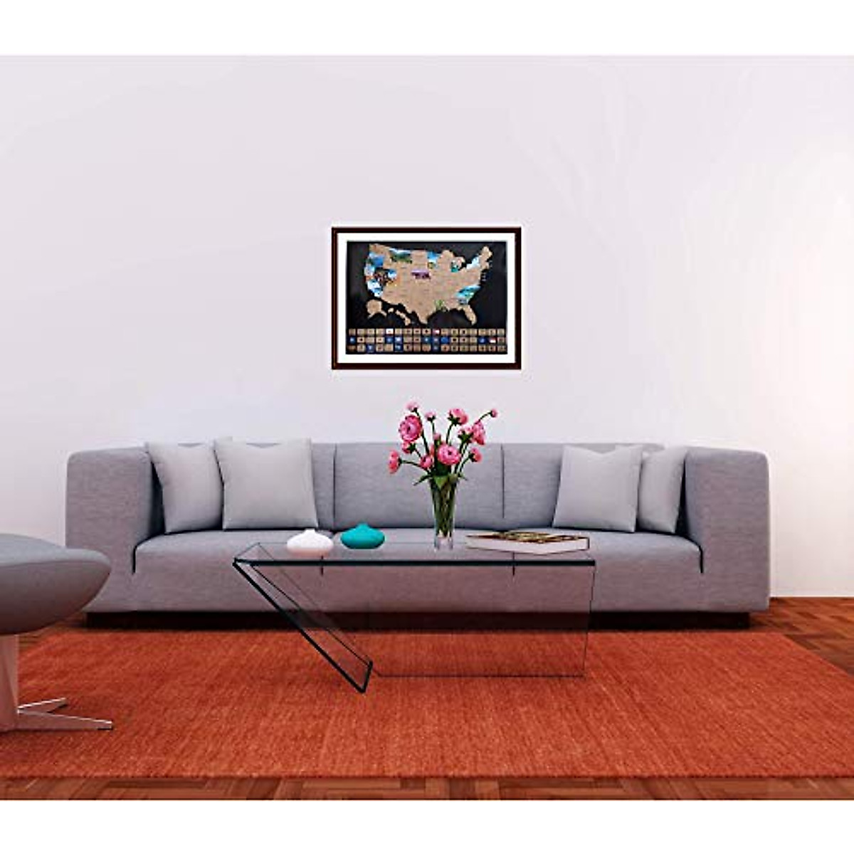 Scratch off Map United States of America Travel Poster 17 x 24 Wall Art Decor Photos of National Parks and other Iconic locations Includes State Flags Scratch Pen Guitar Pick and Gift Tube