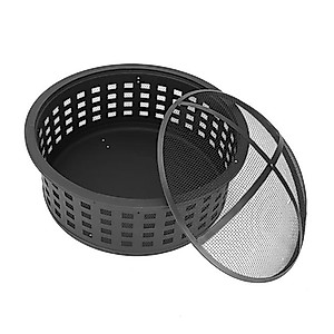LIUXUEFE Round Outdoor Fire Pit, Brazier Poker Spark Screen Outside Flame Retardant Net Cover, Metal Grate Black