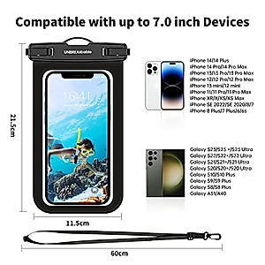 UNBREAKcable Waterproof Phone Pouch, IPX8 Universal Waterproof Phone Case [2 Pack] Cellphone Dry Bag for iPhone 14 13 12 11 Pro Max XS Plus Samsung Galaxy S23 and More Up to 7" - Black