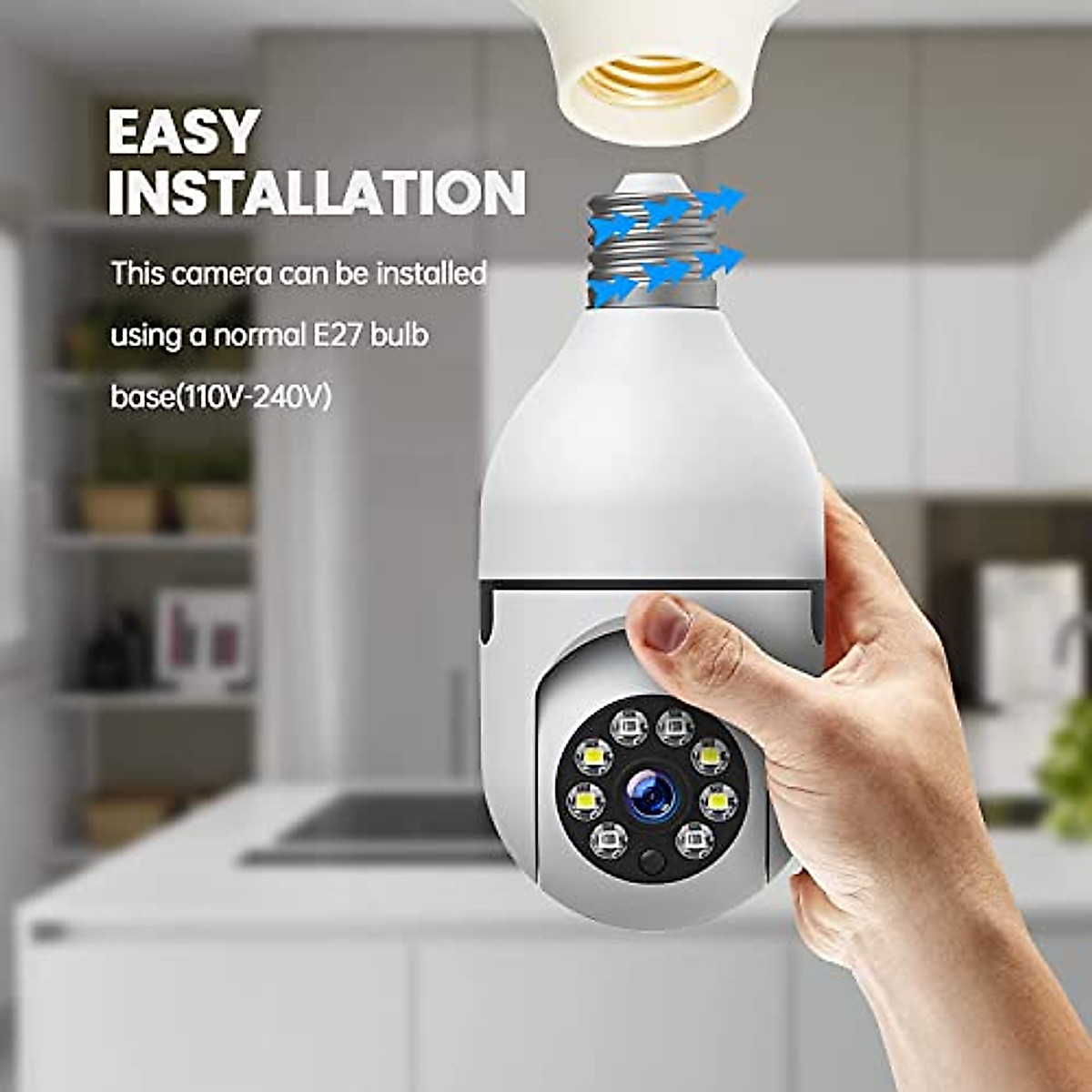 Topiacam 2.4Ghz Light Socket Security Cameras Wireless Indoor Outdoor Light Bulb Security Camera,Light Camera Outdoor with Color Night Vision,2-Way Talk, 7/24 Recording,Motion Tracking