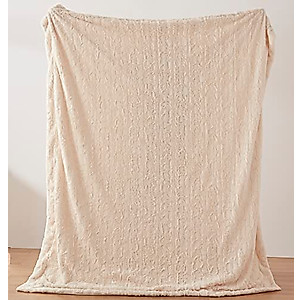 COZYART Faux Fur Throw Blanket for Couch - 50"x60" Cream Super Soft Plush Luxurious and Elegant with Comfy Reversible Microfiber Fluffy Blankets and Throws for Bed Home Decorative