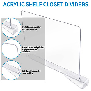 SUMAIDA Shelf Dividers for Closet Organization, Clear Acrylic Shelf Divider for Wooden Shelves, in Closets Shelf and Closet Separator in Bedroom, Kitchen and Office(6)