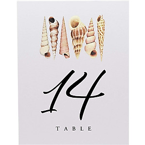 Seashell Pattern Wedding Table Numbers (Select Quantity), White, 1-10, Double Sided, Tent or Use in a Stand, Great for Parties & Restaurants - Made in the USA