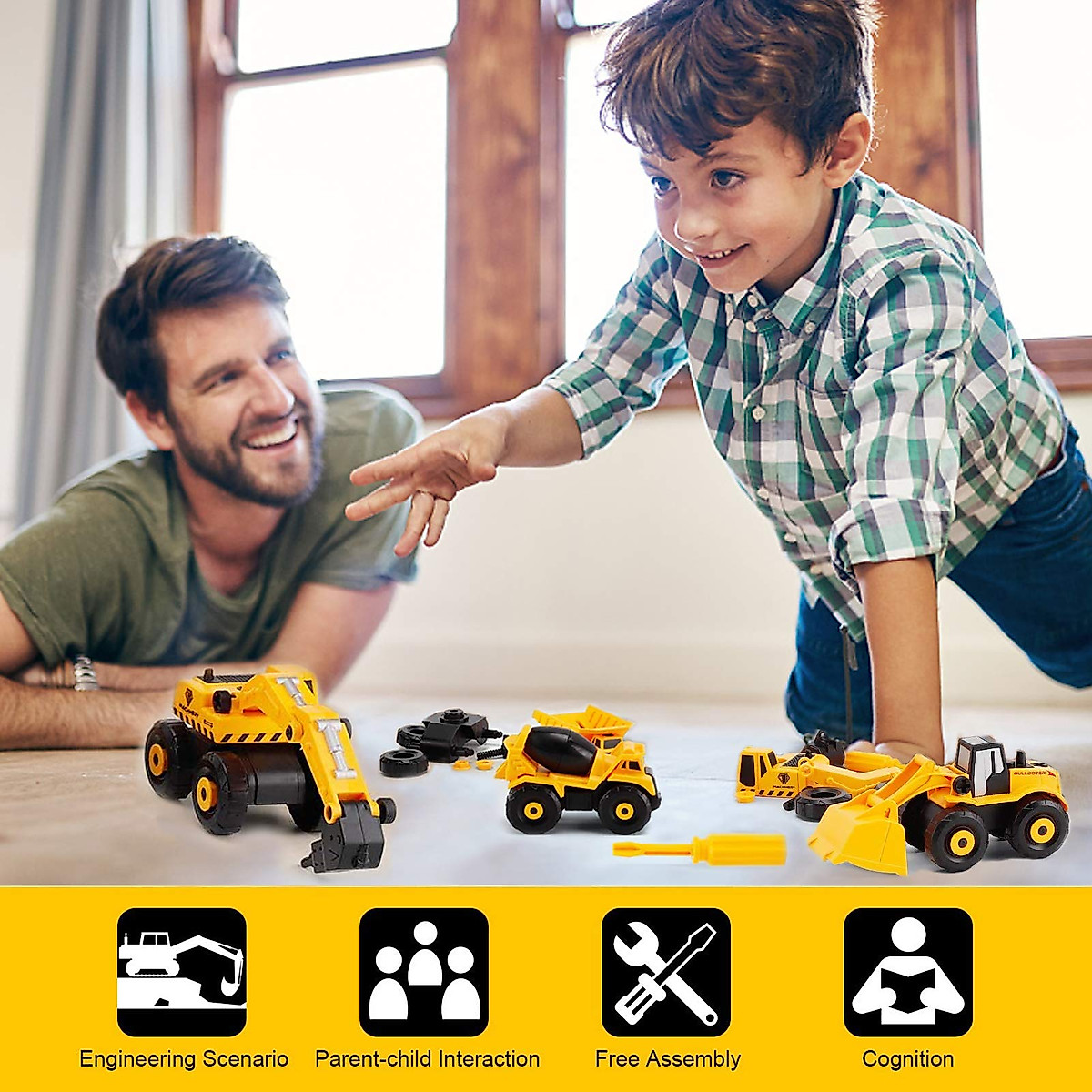 TEUVO Construction Take Apart Toys with Electric Drill, Building Excavator Toy STEM Trucks Vehicle Construction Vehicles for Kids, Educational Learning Gifts for Ages 3+ Boys & Girls